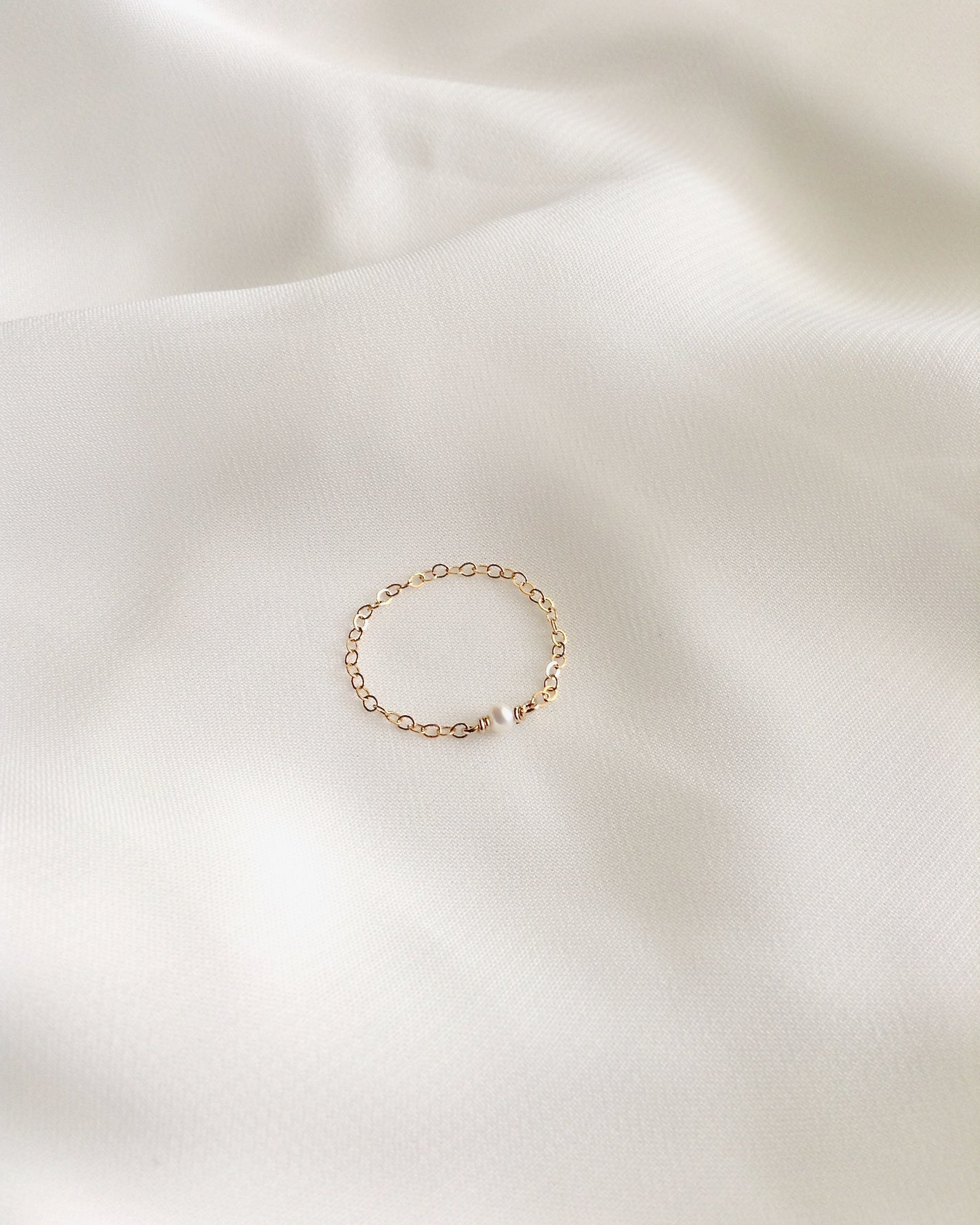 Dainty Tiny Freshwater Pearl Thin Chain Ring – IVOLVE